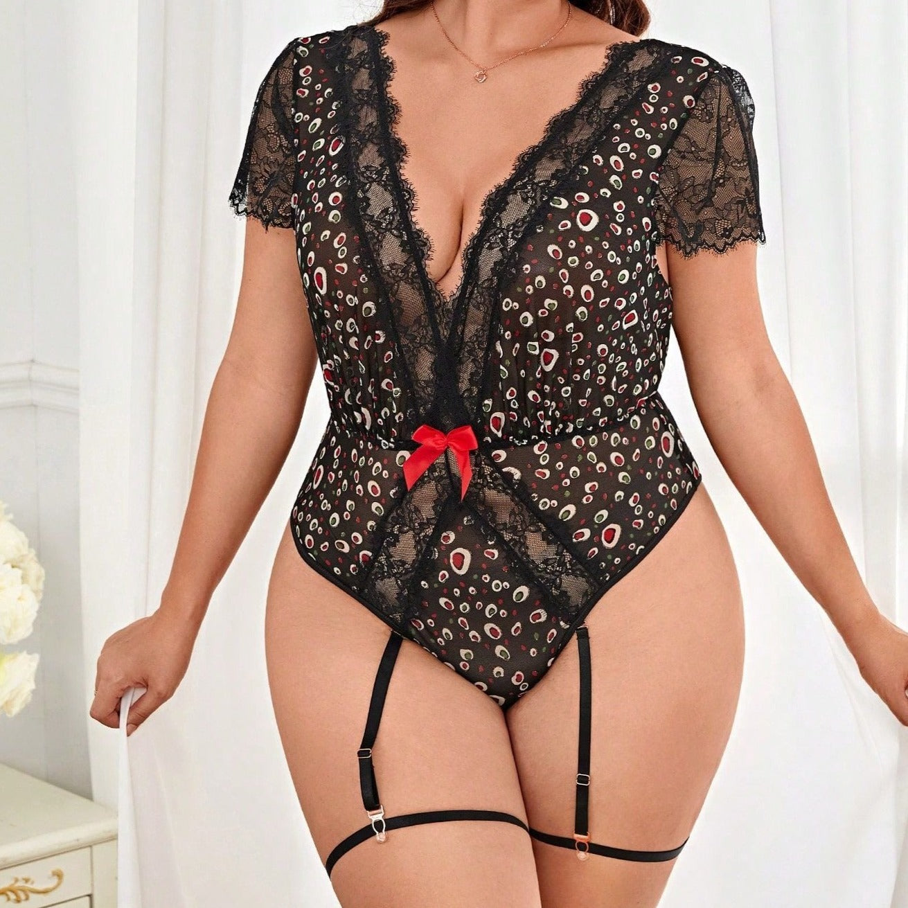 Plus Size Bodysuit Lace Print
